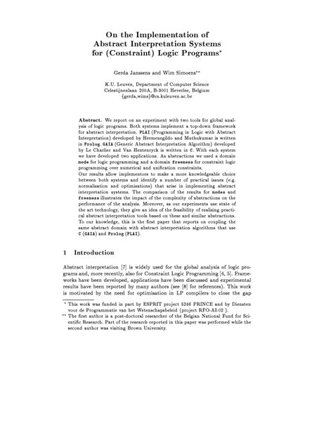 Pdf On The Implementation Of Abstract Interpretation Systems For Constraint Logic Programs