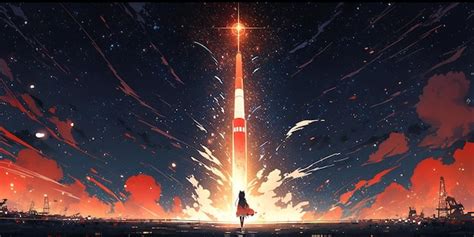 Premium Photo A Cartoon Of A Girl Standing In Front Of A Rocket That
