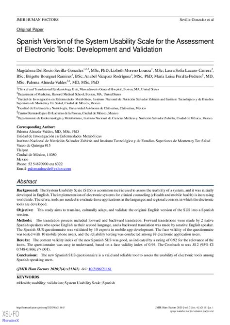 Pdf Translation Cross Cultural Adaptation And Validation Of The System Usability Scale