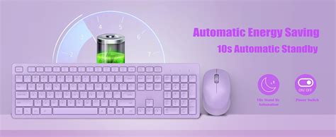 Leadsail Purple Wireless Keyboard And Mouse Combo Full Sized Ergonomic Computer