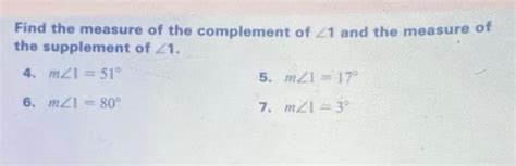 solved find the measure of the complement of ∠1 and the