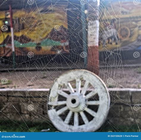 A Spider Web Cobweb Tangle Web With Colorful Background With A White Old Wooden Wheel