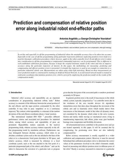 Pdf Prediction And Compensation Of Relative Position Error Along Industrial Robot End Effector