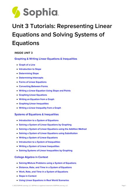 unit 3 tutorials representing linear equations and solving systems of