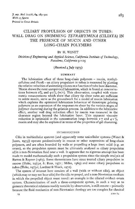 pdf ciliary propulsion of objects in tubes tetrahymena …authors