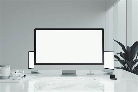 Computer With Two Floating Ui Screen Mockup Premium Ai Generated Image