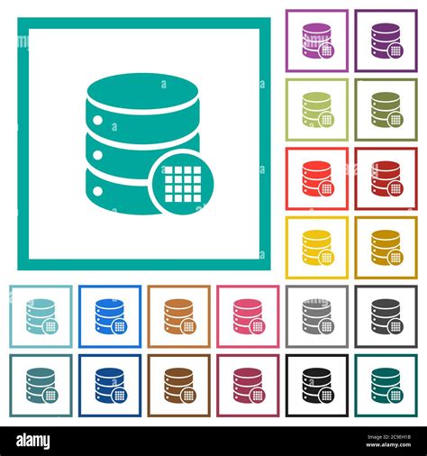 database table cells flat color icons with quadrant frames on white background stock vector