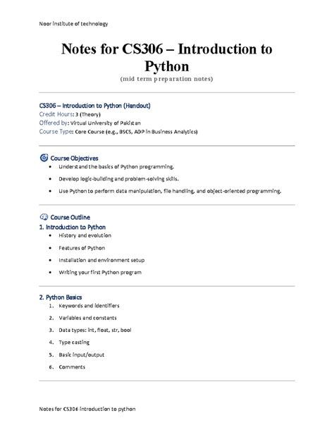 Cs306 Midterm Prep Notes Introduction To Python Studocu