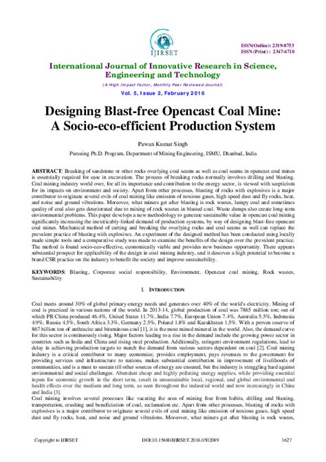 Pdf Designing Blast Free Opencast Coal Mine A Socio Eco Efficient Production System
