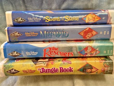 Lot Of 4 Walt Disney Vhs Tapes Black Diamond Classics Mermaid Rescuers