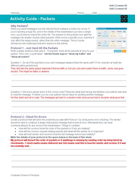 Activity Guide Packets Unit 2 Lesson 05 Pdf Router Computing Error Detection And