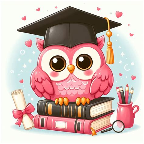 Búho De Graduación Azul Con Birrete Y Libros