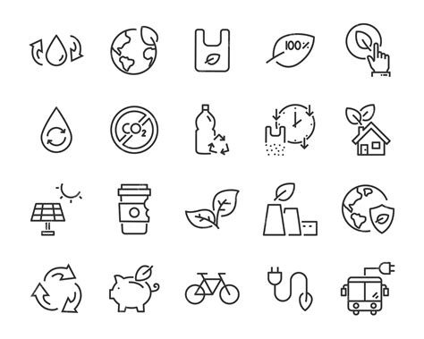 재사용 재활용 자연 녹색 에너지와 같은 에코 플라스틱 아이콘 세트 프리미엄 벡터