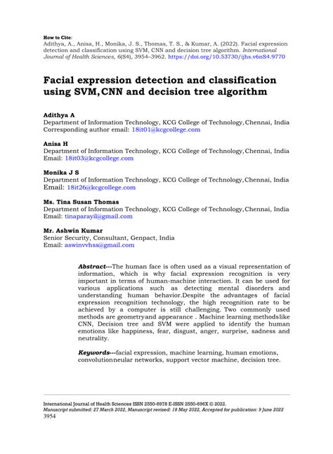 Pdf Facial Expression Detection And Classification Using Svm Cnn And