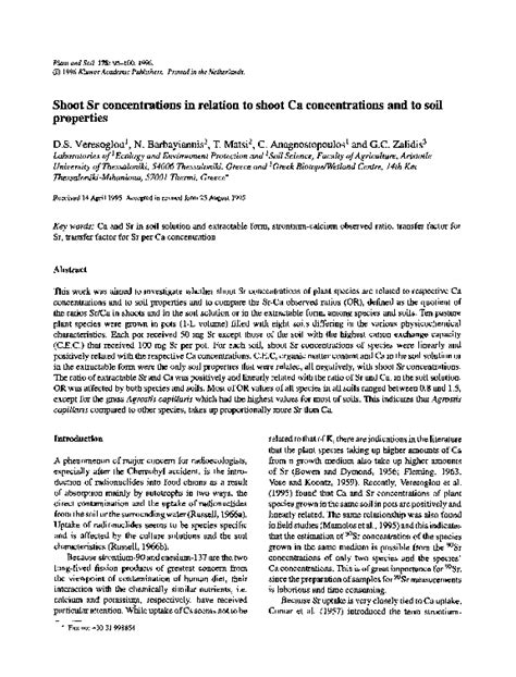 Pdf Shoot Sr Concentrations In Relation To Shoot Ca Concentrations