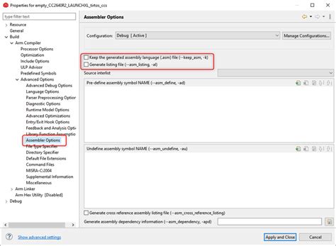 CODECOMPOSER CCS How To Set Up And Generate Lst Asm File Code Composer Studio