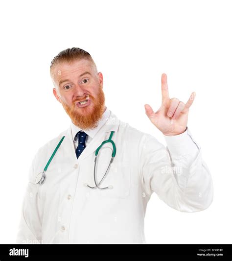 Funny Redhead Doctor Wearing Medical Gown Isolated On A White Background Stock Photo Alamy