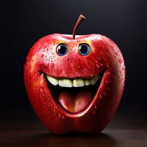 A Apple With A Funny Face On It S Head Stock Illustration