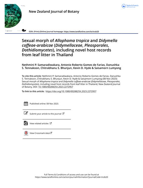 Pdf Sexual Morph Of Allophoma Tropica And Didymella Coffeae Arabicae