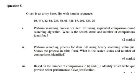 Solved Question 5 Given Is An Array Based List With Item In Chegg Com