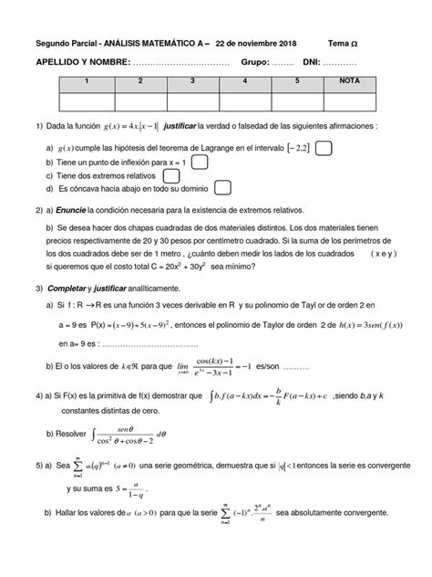 Examen De Análisis Matemático Pdf Objetos Matemáticos Conceptos