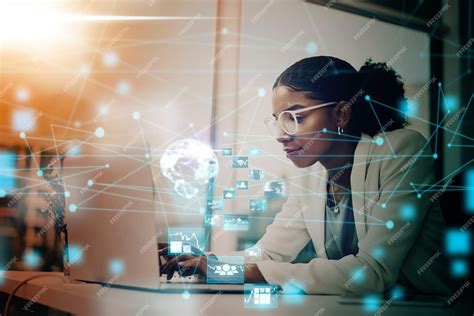 Premium Photo Business Woman Ai And Laptop With Hologram Ux And Networking For Forex Trading
