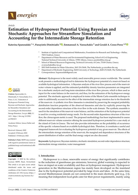 Pdf Estimation Of Hydropower Potential Using Bayesian And Stochastic Approaches For Streamflow