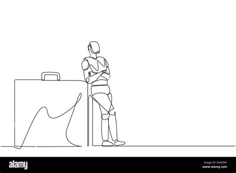 Continuous One Line Drawing Robots Lean On Huge Briefcase Modern Robotics Artificial