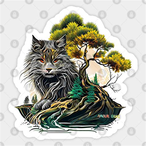 Wild Yokai Cat Bonsai Landscape Spirituality Ts Sticker Teepublic
