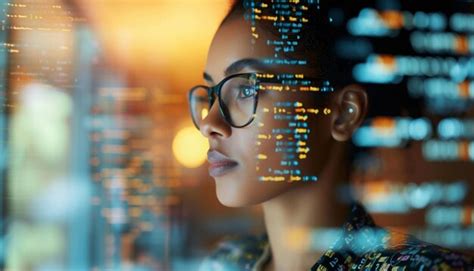 Programmation De Code Ai Et Femme Avec Hologramme De Focus Et Logiciel