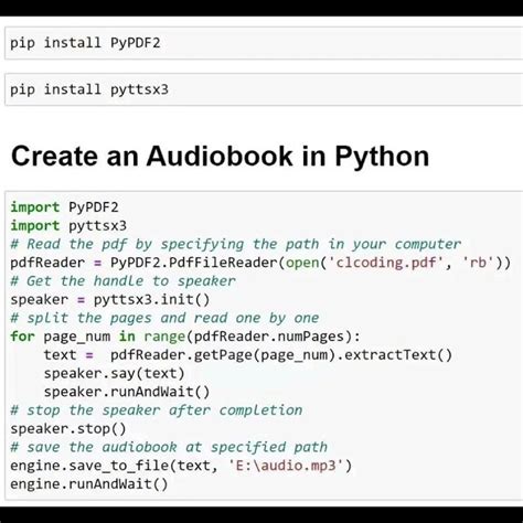 Create An Audiobook In Python Coding Pythonprogramming Youtube