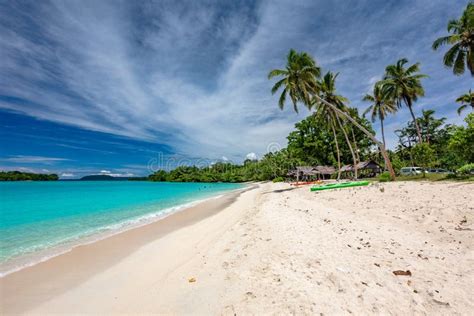 Port Orly Sandy Beach With Palm Trees Espiritu Santo Island Vanuatu