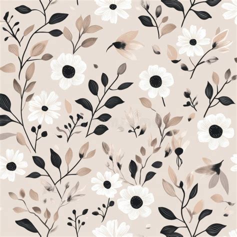 A Minimalist Floral Illustration With Simple Monochrome Daisies And Roses Arranged In A