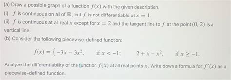 solved a draw a possible graph of a function f x with the