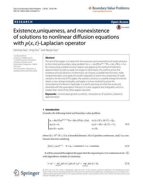Pdf Existence Uniqueness And Nonexistence Of Solutions To Nonlinear