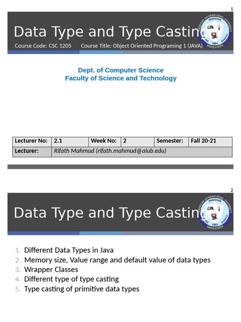 Lecture 21 Data Type And Type Casting Pdf Data Type Integer