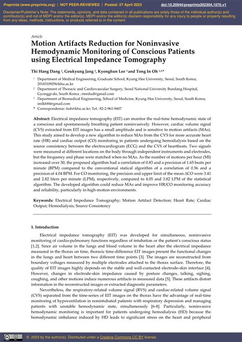 Pdf Motion Artifacts Reduction For Noninvasive Hemodynamic Monitoring