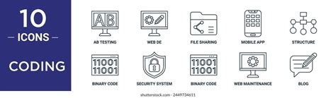 Coding Outline Icon Set Includes Thin Stock Vector Royalty Free
