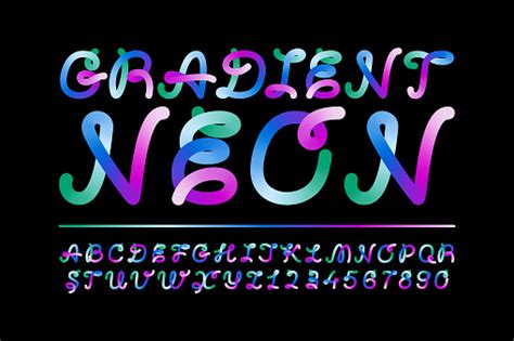 네온 색상 그라데이션 곡선 뒤틀린 스크립트 서체 숫자와 문자 필기체 녹색 둥근 브러시 알파벳 핑크 리본 생생한 3d 퓨전 글꼴 유연한 루프 보라색 대담한 라인 액체 여름