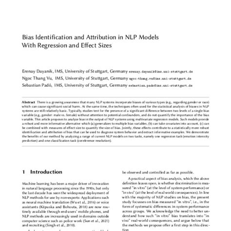 Bias Identification And Attribution In Nlp Models With Regression And Effect Sizes Acl Anthology