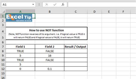 How To Use Not Function In Microsoft Excel Logical