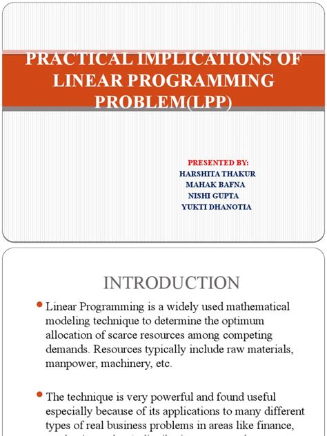 Group 2 Practical Implications Of Linear Programming Problem Lpp Pdf Linear Programming