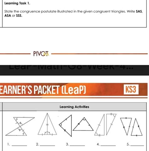 Solved Learning Task 1 State The Congruence Postulate Illustrated In