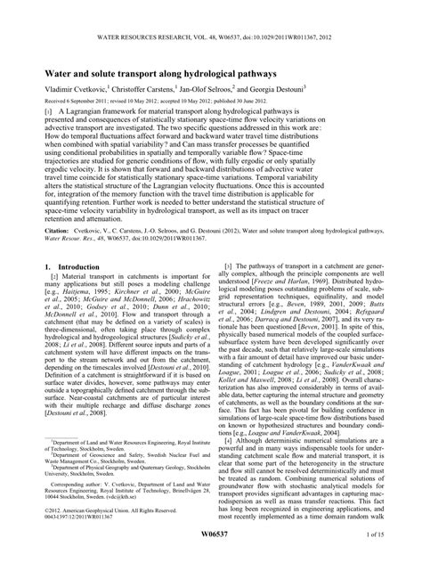 Pdf Water And Solute Transport Along Hydrological Pathways