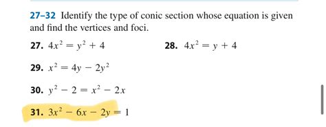 Solved 27 32 ﻿identify The Type Of Conic Section Whose