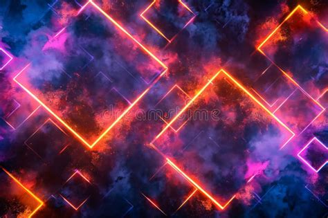 Neon Geometric Shapes On A Dark Background Generative Ai Stock Illustration Illustration Of
