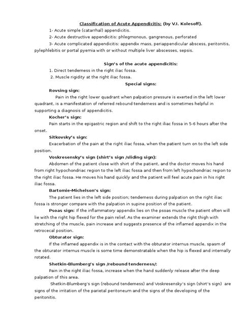 Acute Appendisitis Clasification Signs Of Aappendisitis Pdf