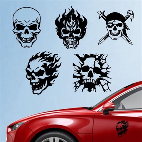 5pcs Skull Car Stickers 61x583 Inch Skeleton Pirate Vinyl Car Decals