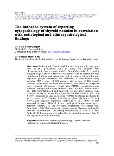 Pdf Bethesda System Of Reporting Cytopathology Of Thyroid Nodules In Correlation With