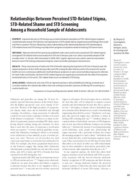 Pdf Relationships Between Perceived Std Related Stigma Std Related